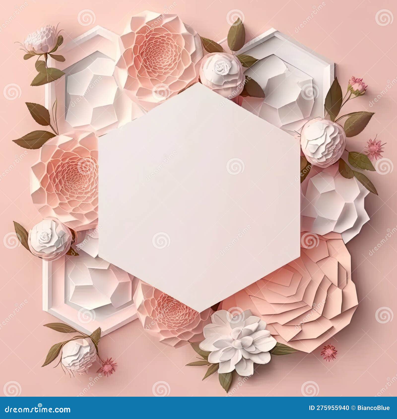 Romantic Color in Pastel Roses of Hexagon Shape Frame with Leaves ...