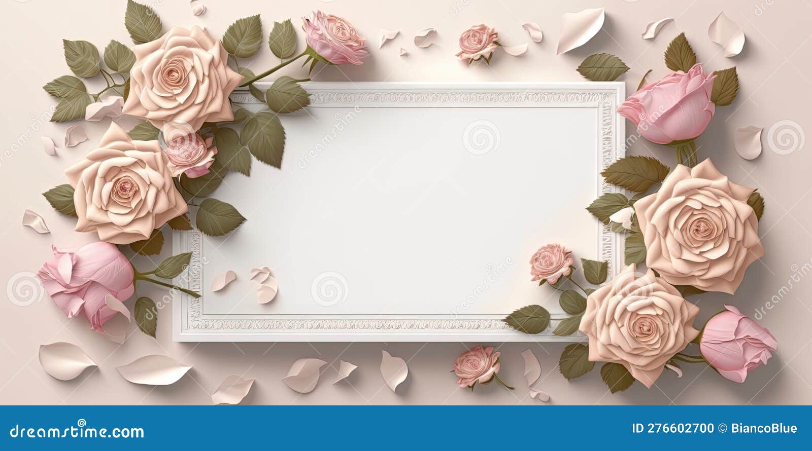Romantic Color in Pastel Roses of Rectangle Shape Frame with Leave ...