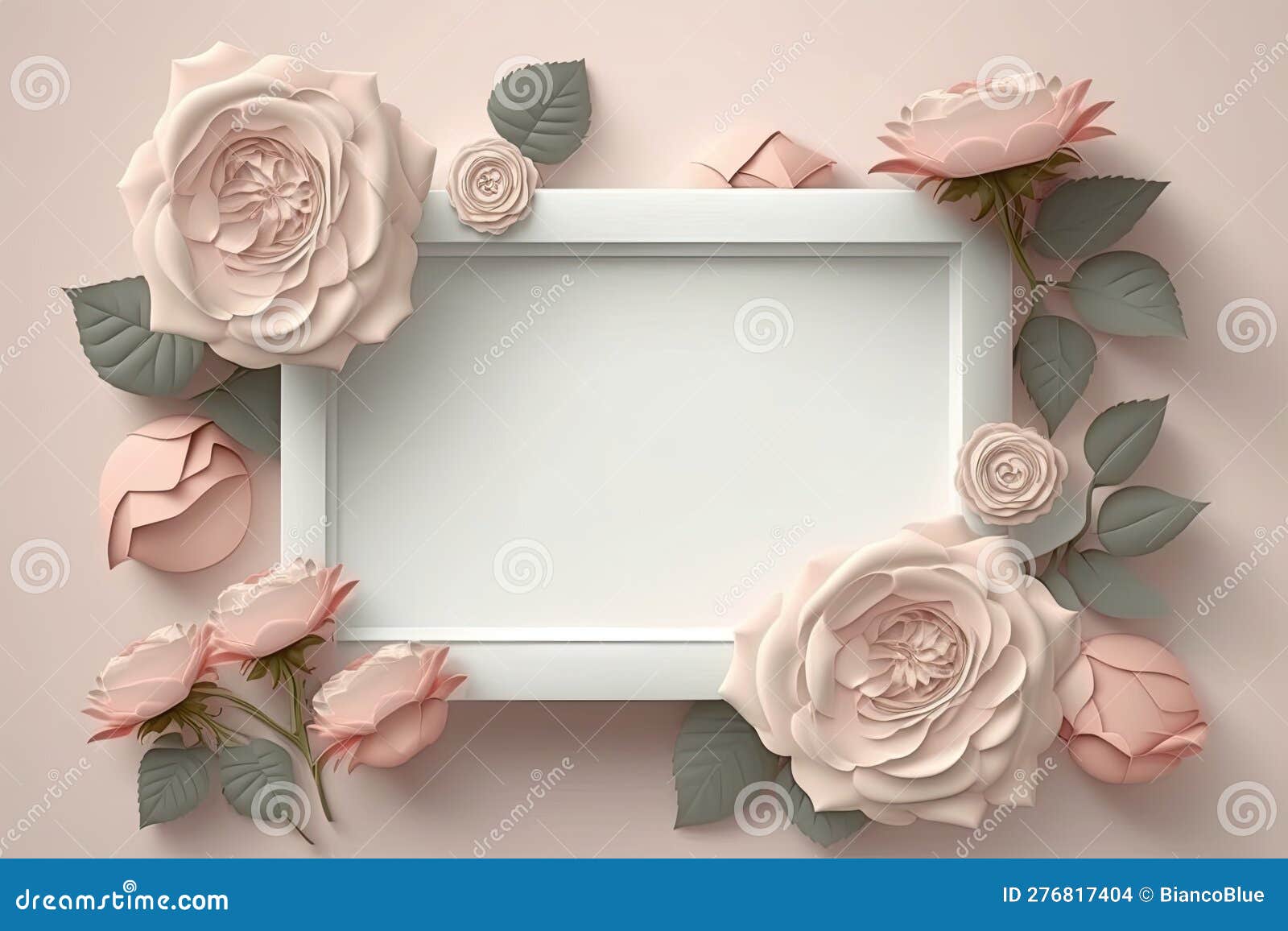Romantic Color in Pastel Roses of Rectangle Shape Frame with Leave ...