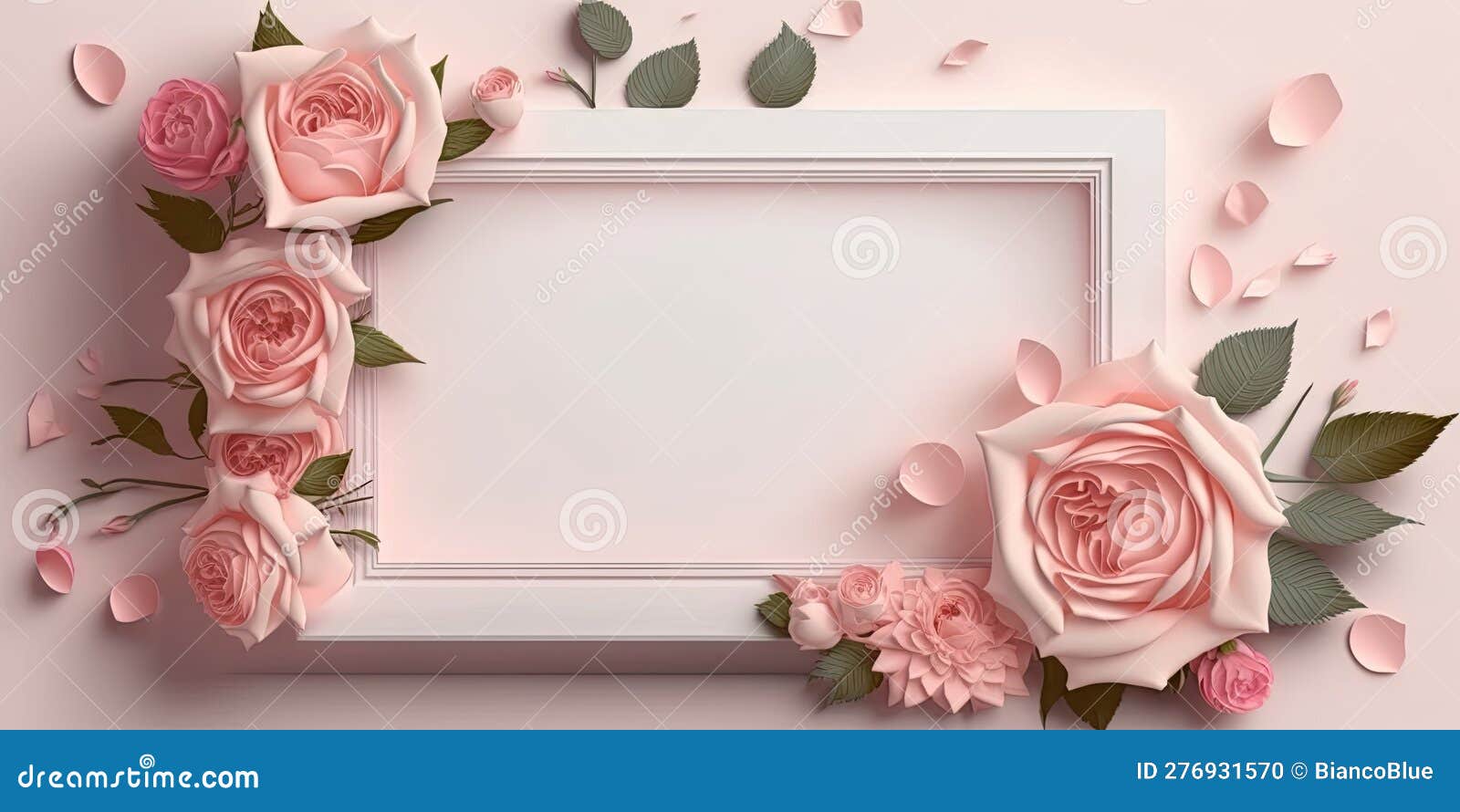 Romantic Color in Pastel Roses of Rectangle Shape Frame with Leave ...