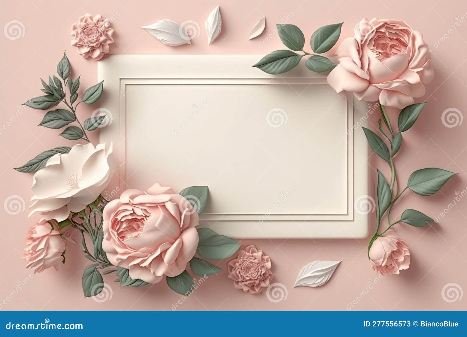 Romantic Color in Pastel Roses of Rectangle Shape Frame with Leave ...