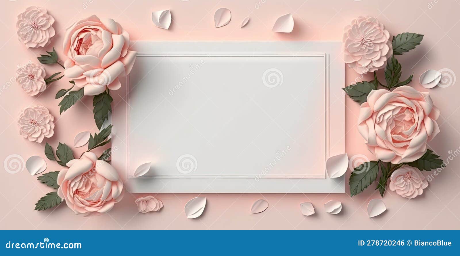 Romantic Color in Pastel Roses of Rectangle Shape Frame with Leave ...