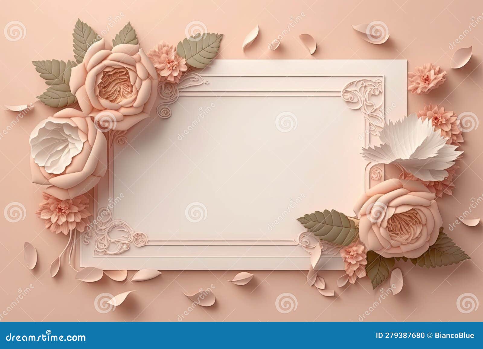 Romantic Color in Pastel Roses of Rectangle Shape Frame with Leave ...