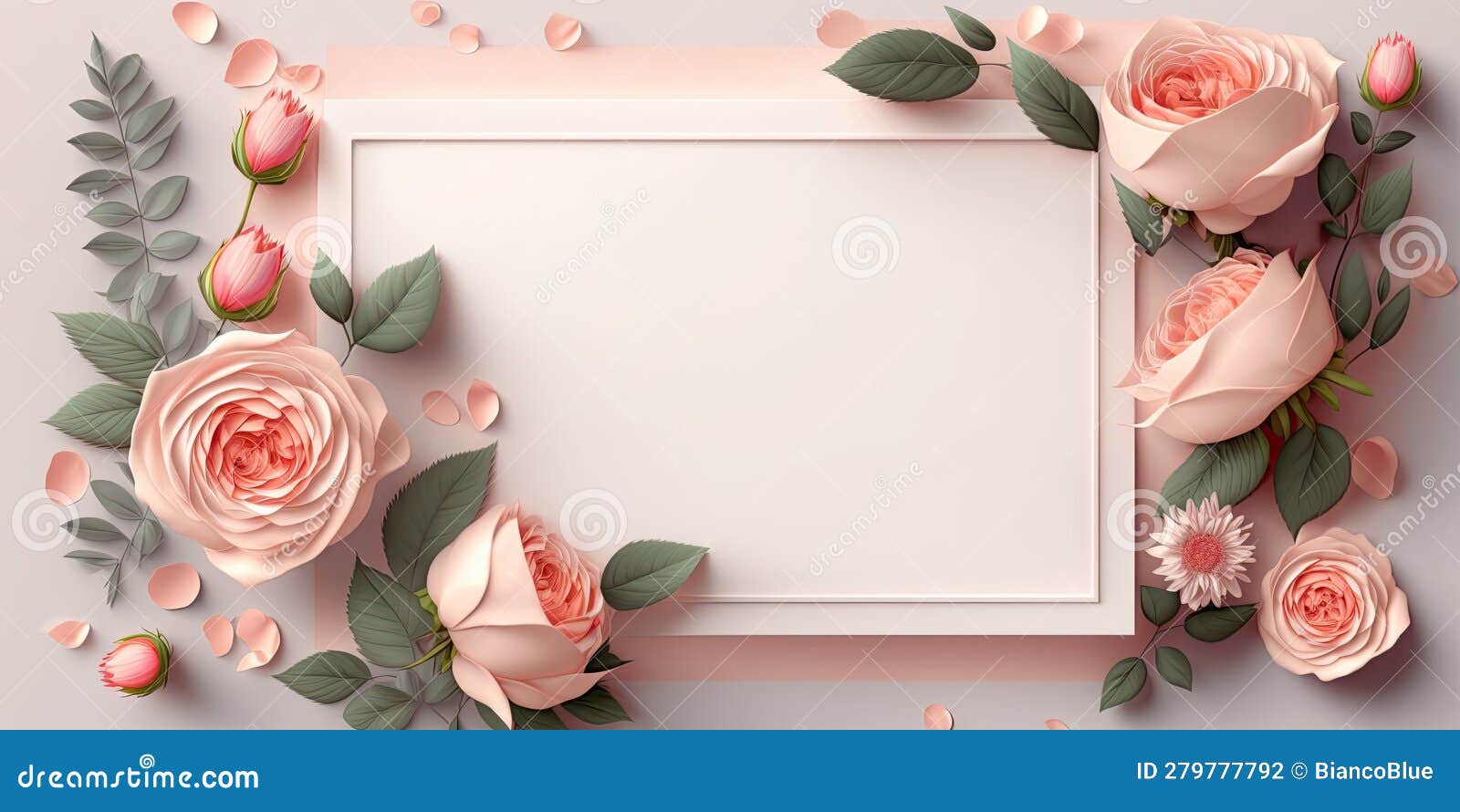 Romantic Color in Pastel Roses of Rectangle Shape Frame with Leave ...