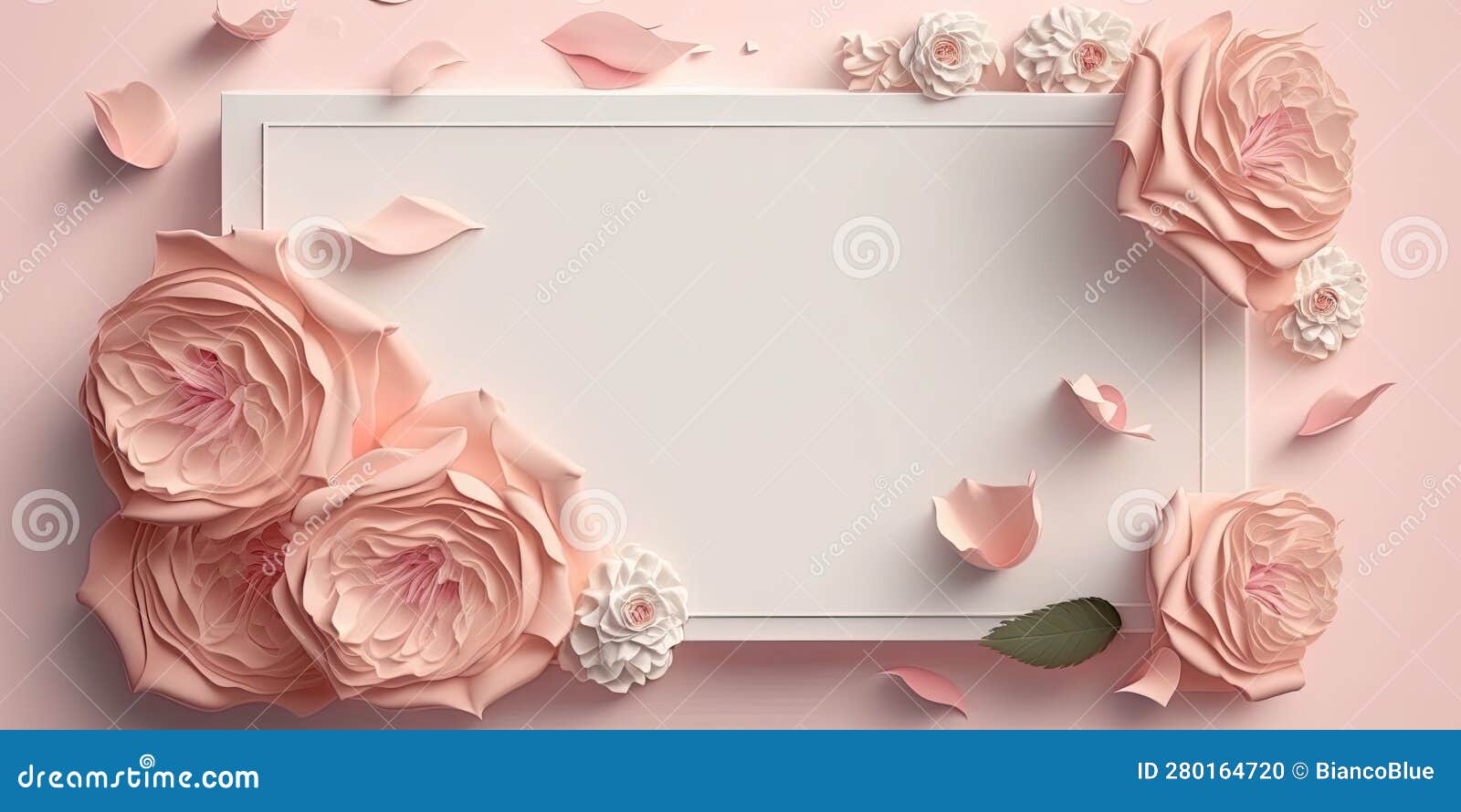 Romantic Color in Pastel Roses of Rectangle Shape Frame with Leave ...