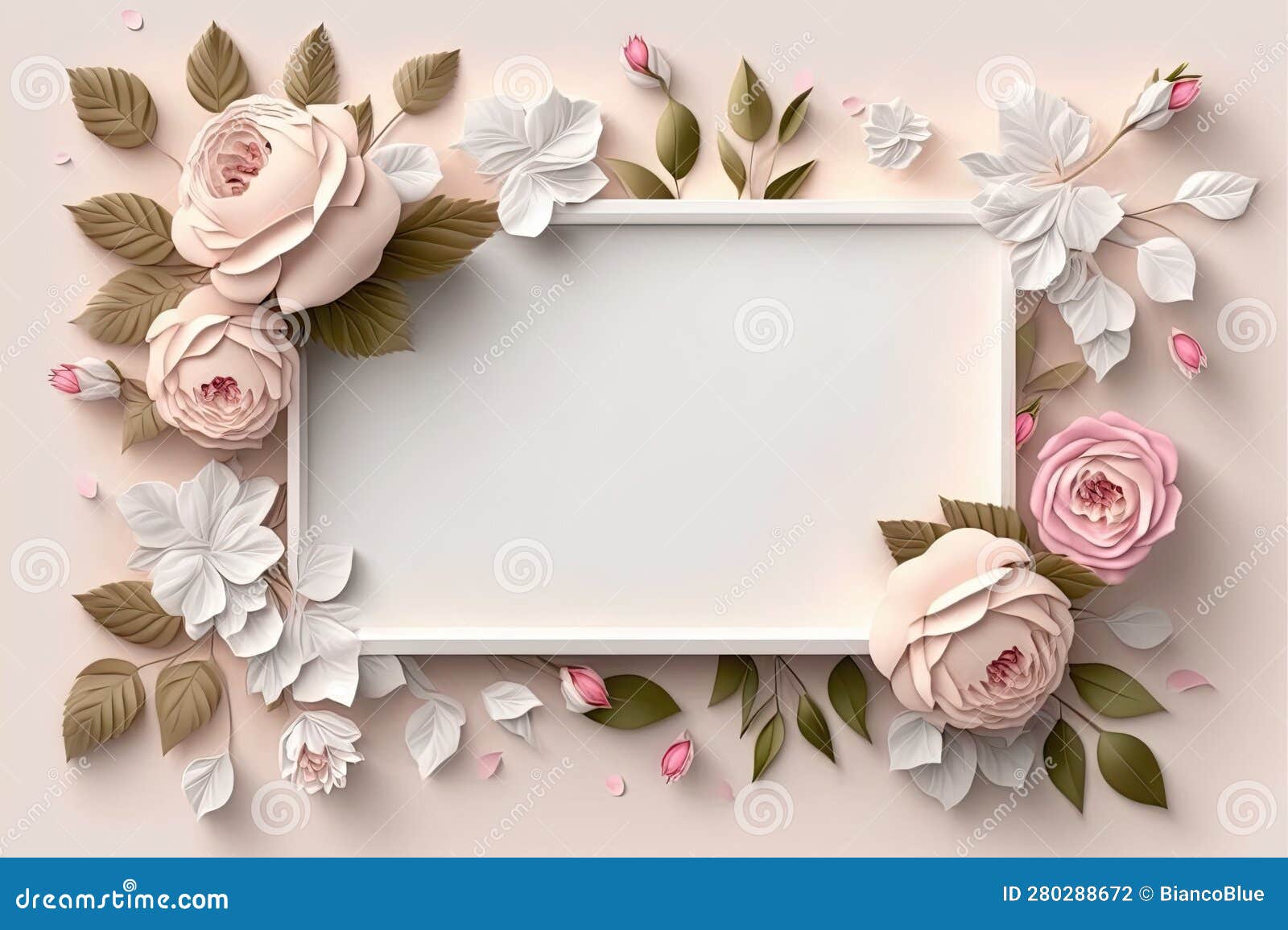 Romantic Color in Pastel Roses of Rectangle Shape Frame with Leave ...