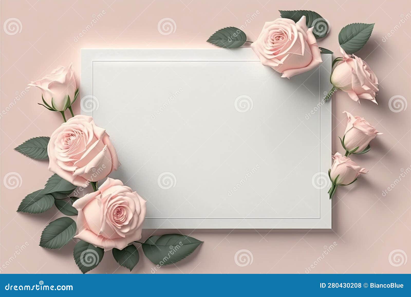 Romantic Color in Pastel Roses of Rectangle Shape Frame with Leave ...