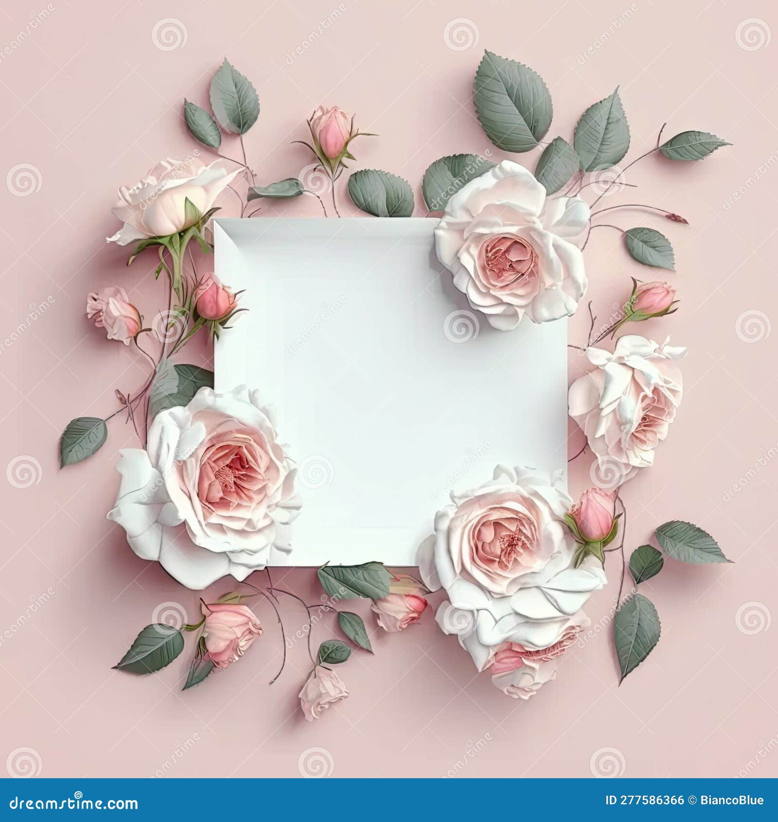 Romantic Color in Pastel Roses of Square Shape Frame with Leave Concept ...