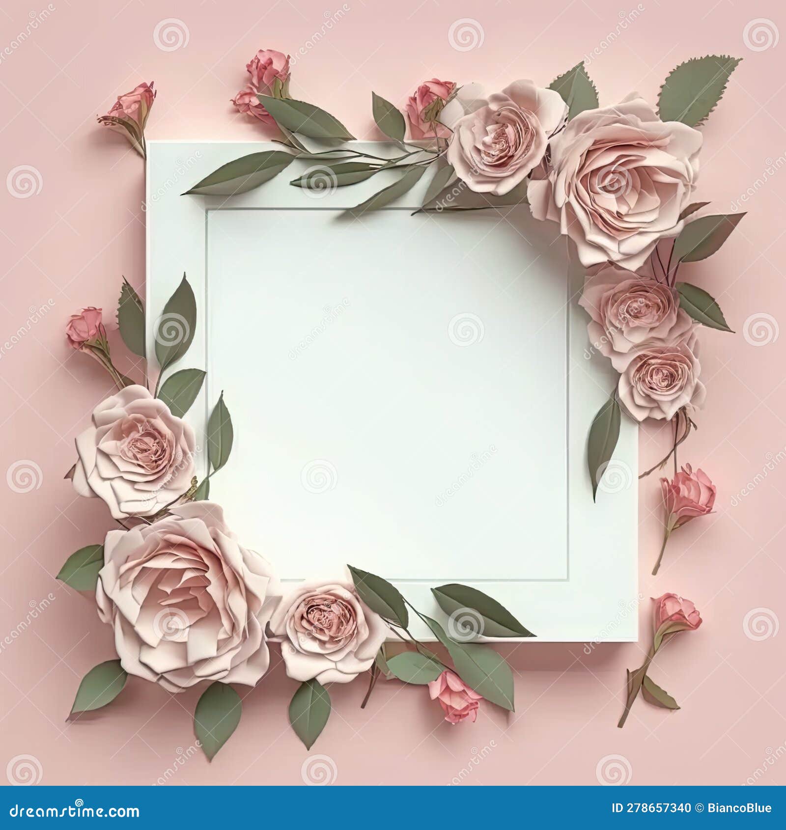 Romantic Color in Pastel Roses of Square Shape Frame with Leave Concept ...