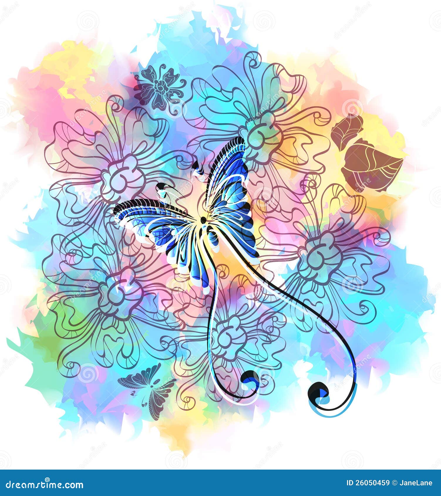 Romantic Colorful Floral Background with Butterfly Stock Vector ...