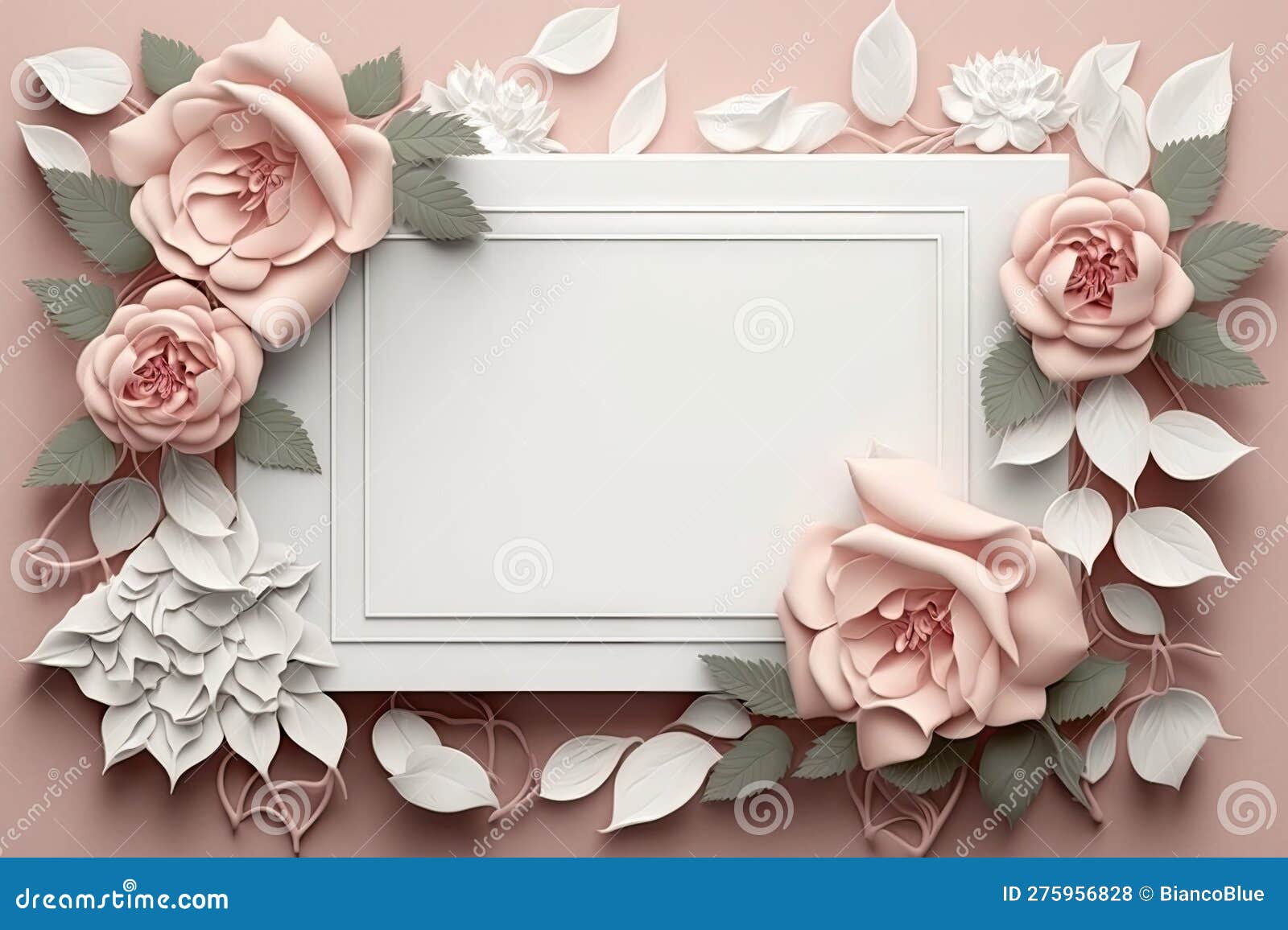 Romantic Color in Pastel Roses of Rectangle Shape Frame with Leave ...