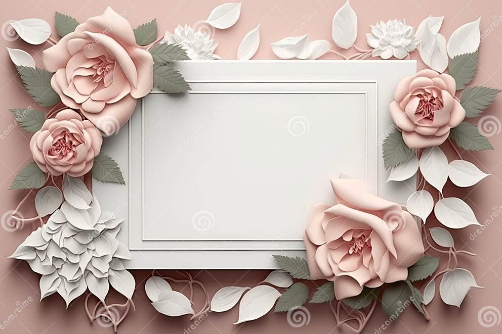 Romantic Color in Pastel Roses of Rectangle Shape Frame with Leave ...