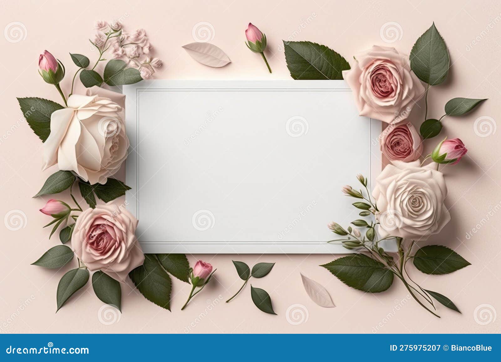 Romantic Color in Pastel Roses of Rectangle Shape Frame with Leave ...