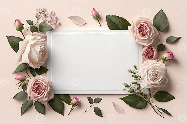 Romantic Color in Pastel Roses of Rectangle Shape Frame with Leave ...