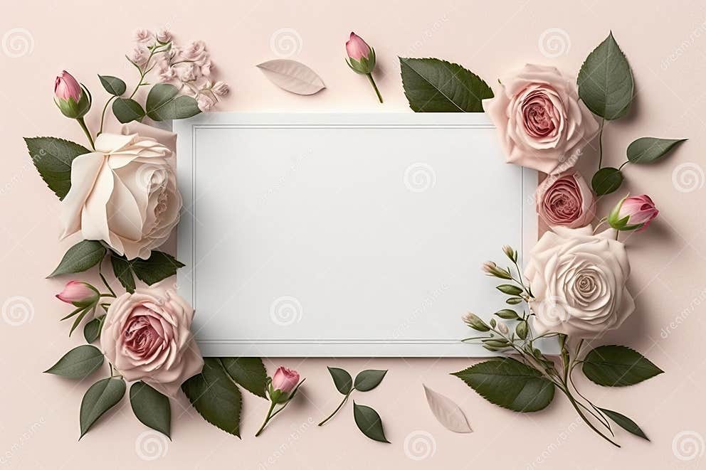 Romantic Color in Pastel Roses of Rectangle Shape Frame with Leave ...