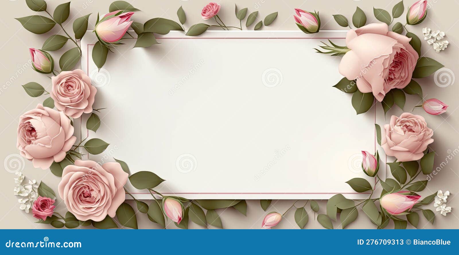 Romantic Color in Pastel Roses of Rectangle Shape Frame with Leave ...