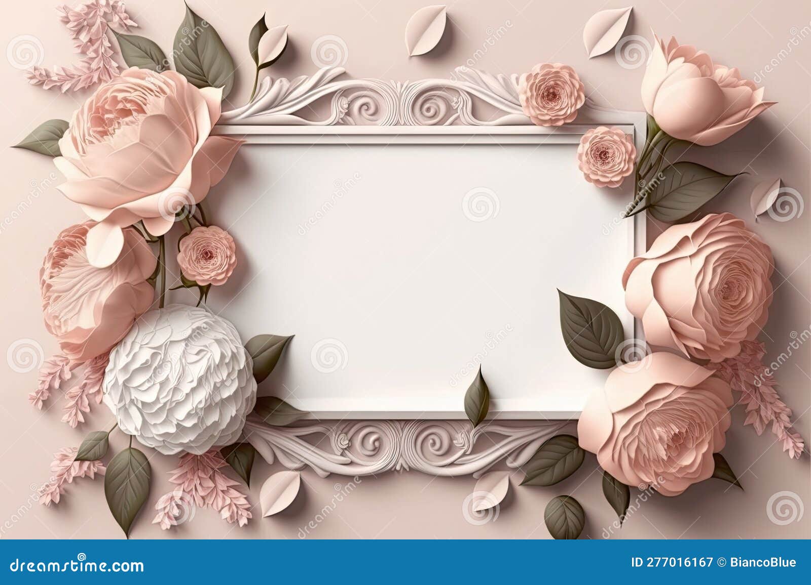 Romantic Color in Pastel Roses of Rectangle Shape Frame with Leave ...