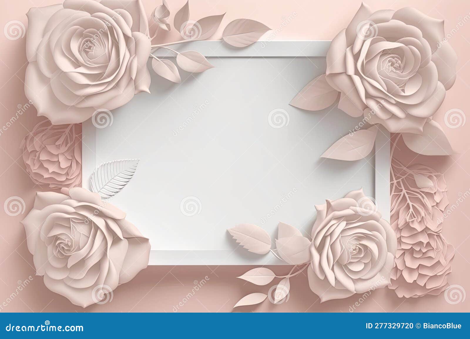 Romantic Color in Pastel Roses of Rectangle Shape Frame with Leave ...