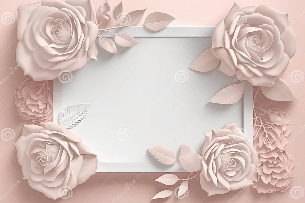 Romantic Color in Pastel Roses of Rectangle Shape Frame with Leave ...
