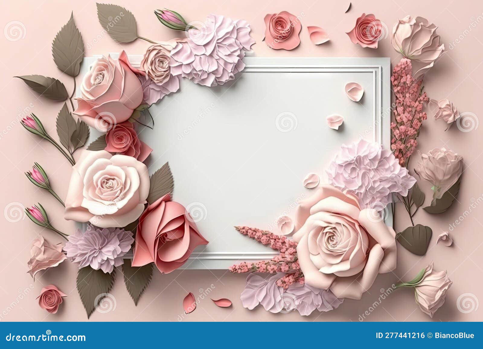 Romantic Color in Pastel Roses of Rectangle Shape Frame with Leave ...