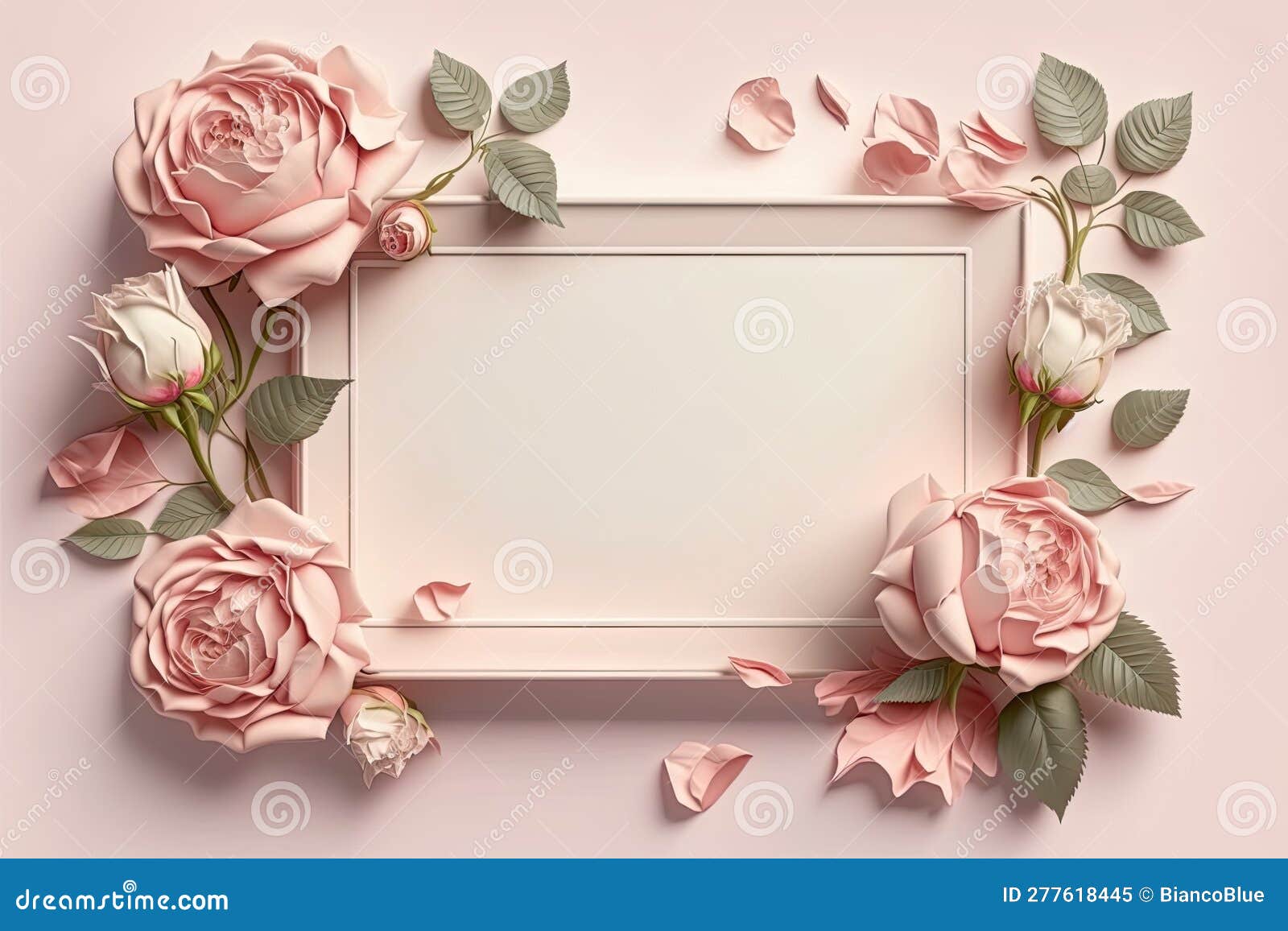 Romantic Color in Pastel Roses of Rectangle Shape Frame with Leave ...