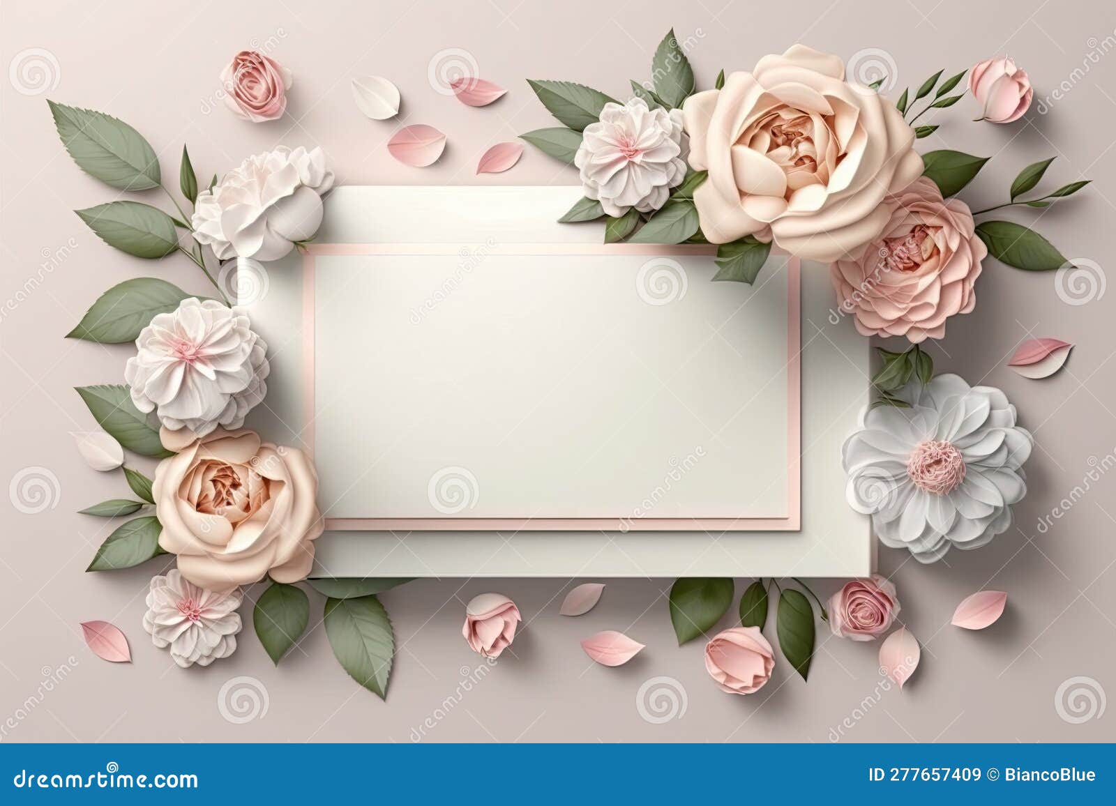 Romantic Color in Pastel Roses of Rectangle Shape Frame with Leave ...