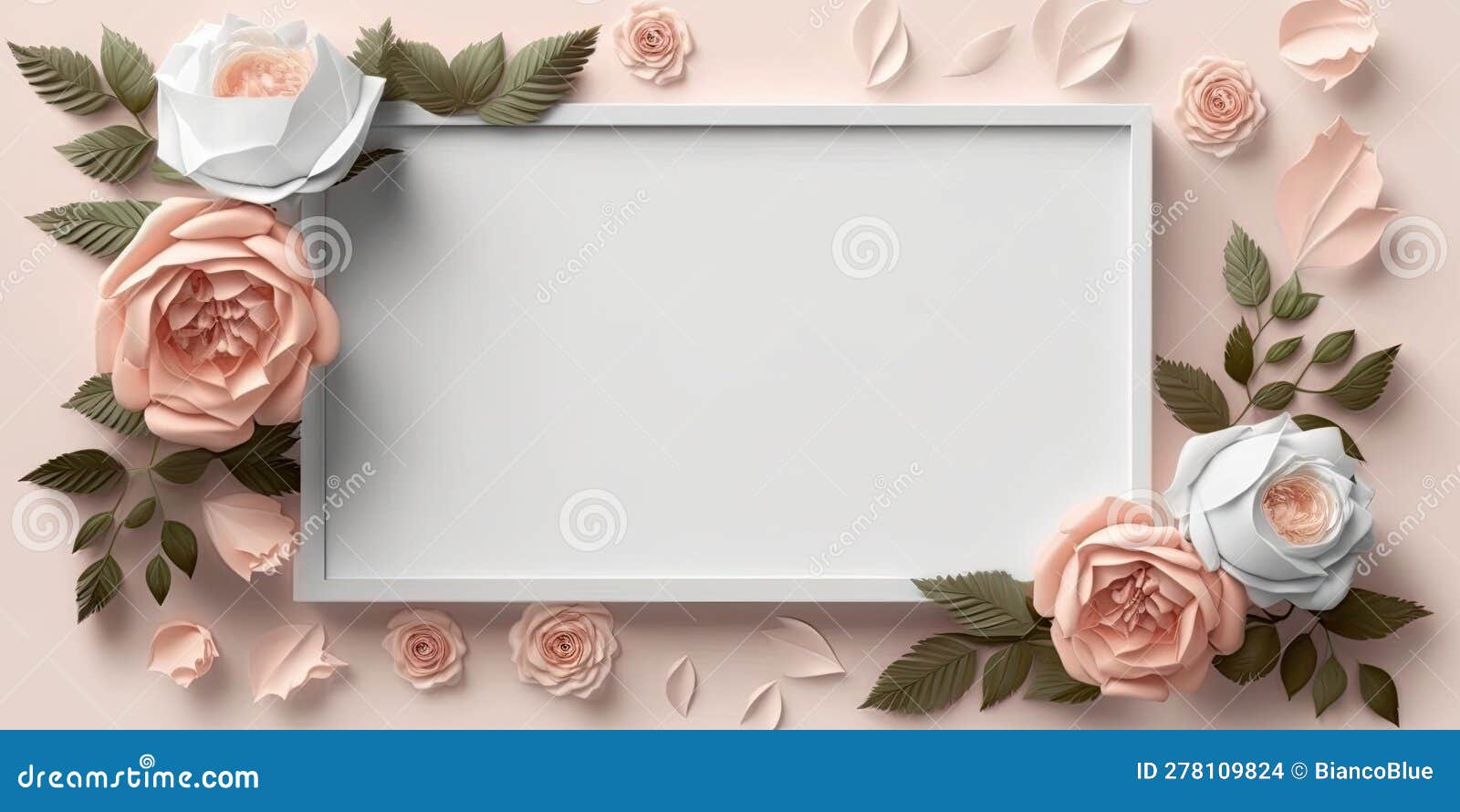 Romantic Color in Pastel Roses of Rectangle Shape Frame with Leave ...