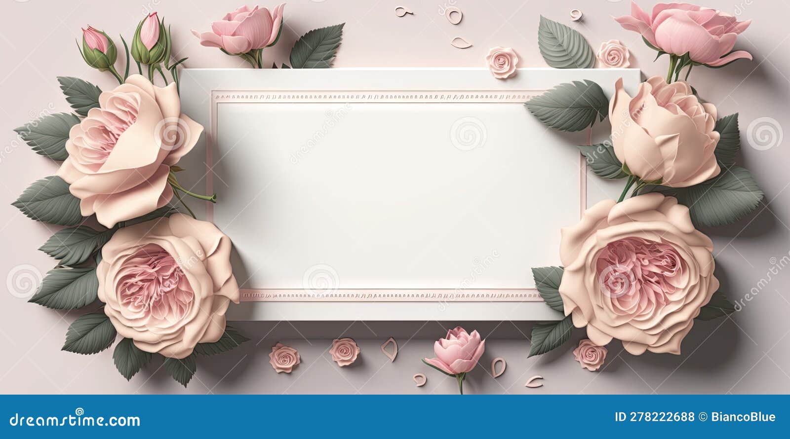 Romantic Color in Pastel Roses of Rectangle Shape Frame with Leave ...