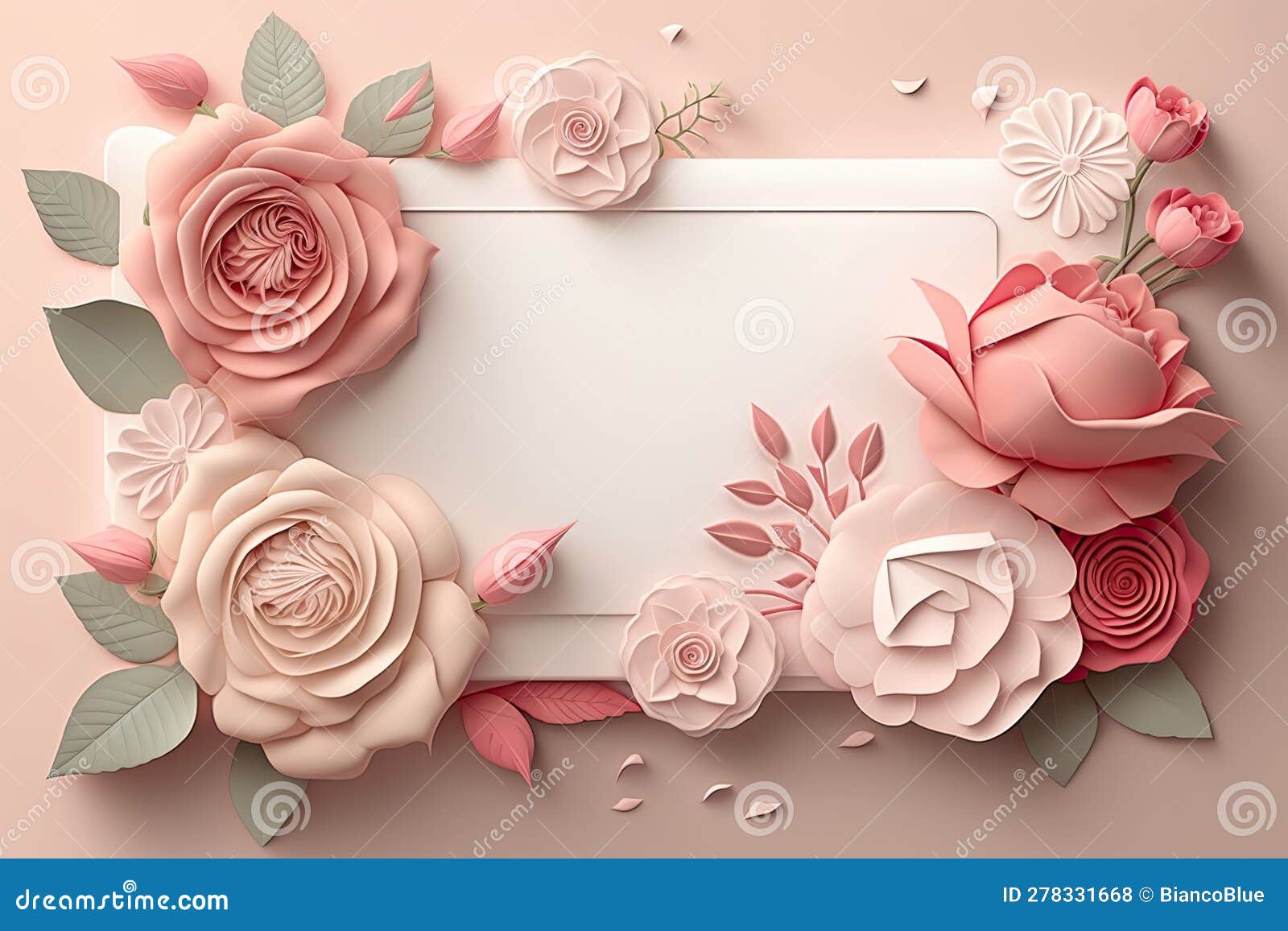 Romantic Color in Pastel Roses of Rectangle Shape Frame with Leave ...