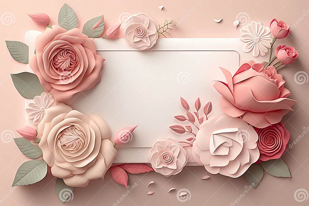 Romantic Color in Pastel Roses of Rectangle Shape Frame with Leave ...