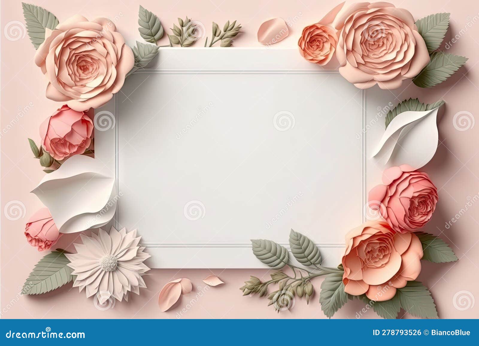 Romantic Color in Pastel Roses of Rectangle Shape Frame with Leave ...
