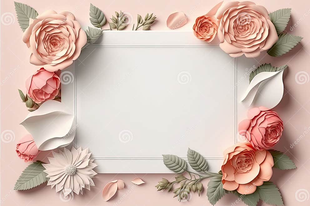 Romantic Color in Pastel Roses of Rectangle Shape Frame with Leave ...