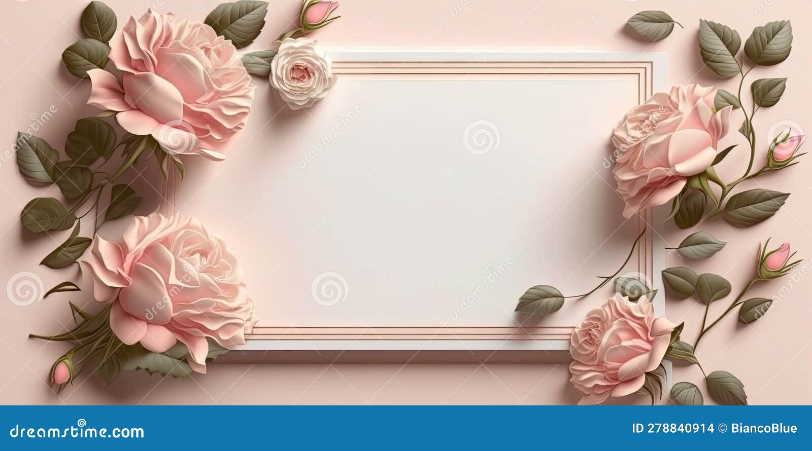 Romantic Color in Pastel Roses of Rectangle Shape Frame with Leave ...