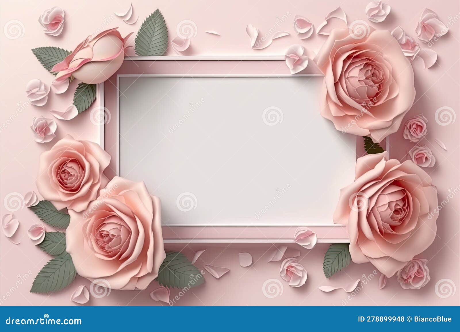 Romantic Color in Pastel Roses of Rectangle Shape Frame with Leave ...