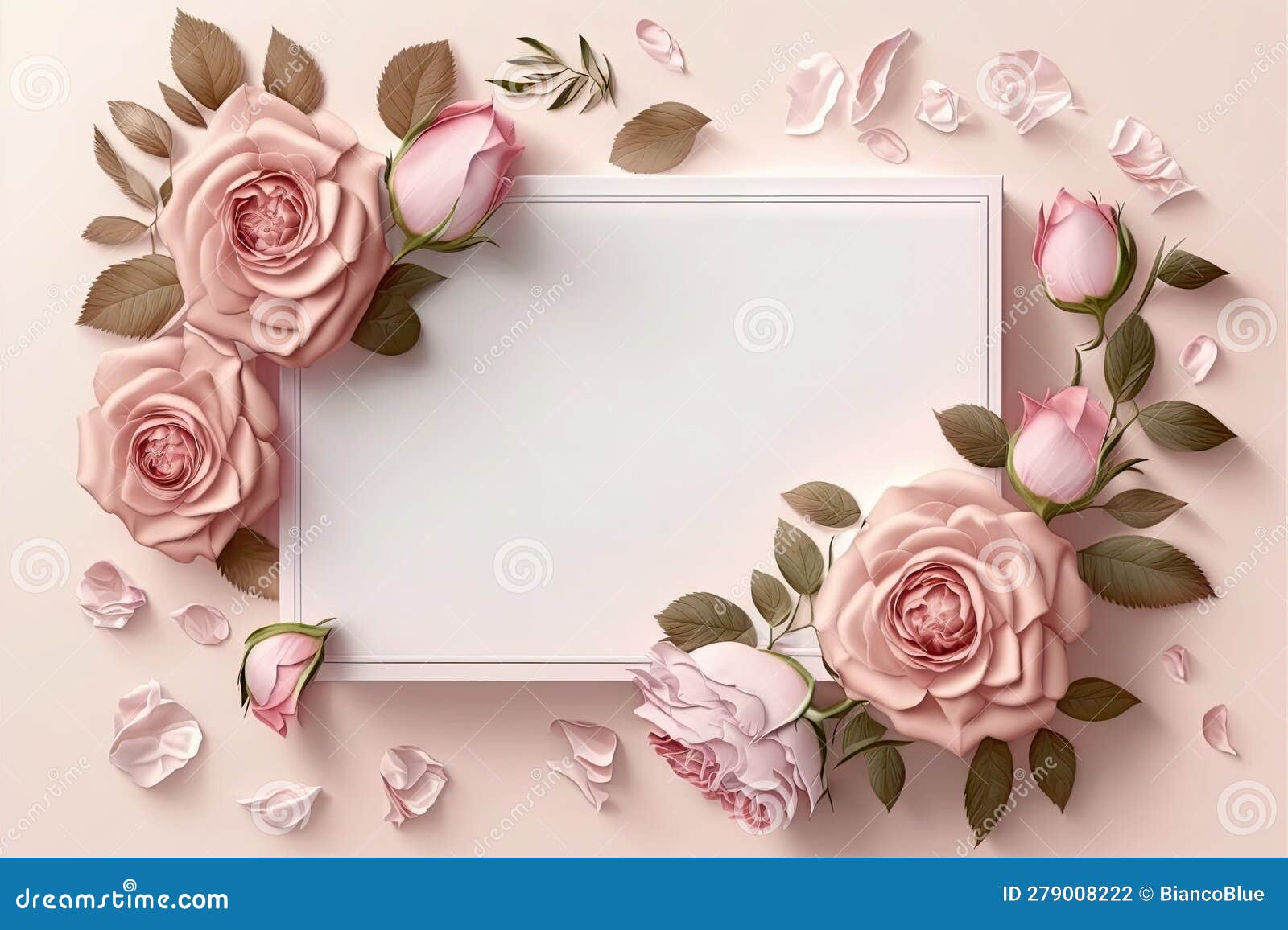 Romantic Color in Pastel Roses of Rectangle Shape Frame with Leave ...
