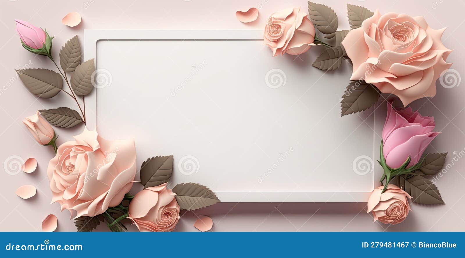 Romantic Color in Pastel Roses of Rectangle Shape Frame with Leave ...