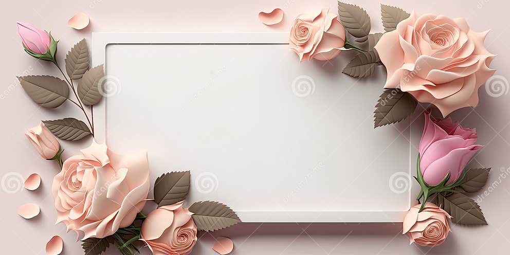 Romantic Color in Pastel Roses of Rectangle Shape Frame with Leave ...