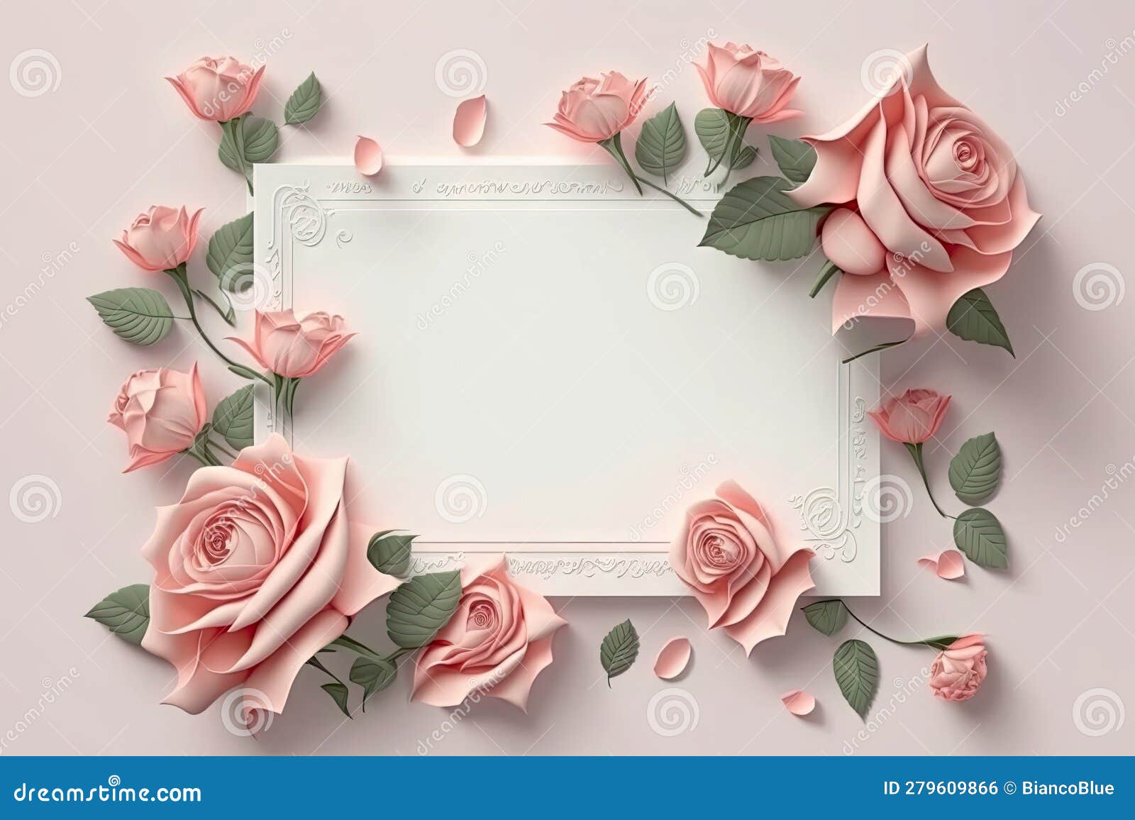 Romantic Color in Pastel Roses of Rectangle Shape Frame with Leave ...