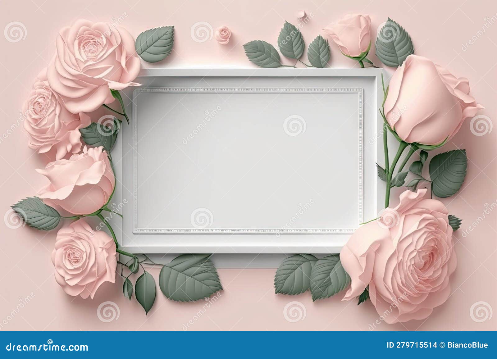 Romantic Color in Pastel Roses of Rectangle Shape Frame with Leave ...