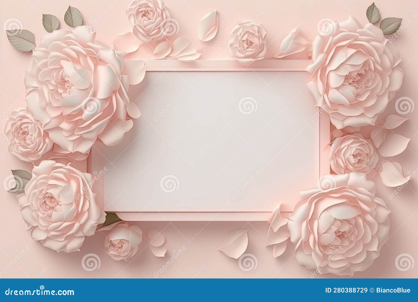 Romantic Color in Pastel Roses of Rectangle Shape Frame with Leave ...
