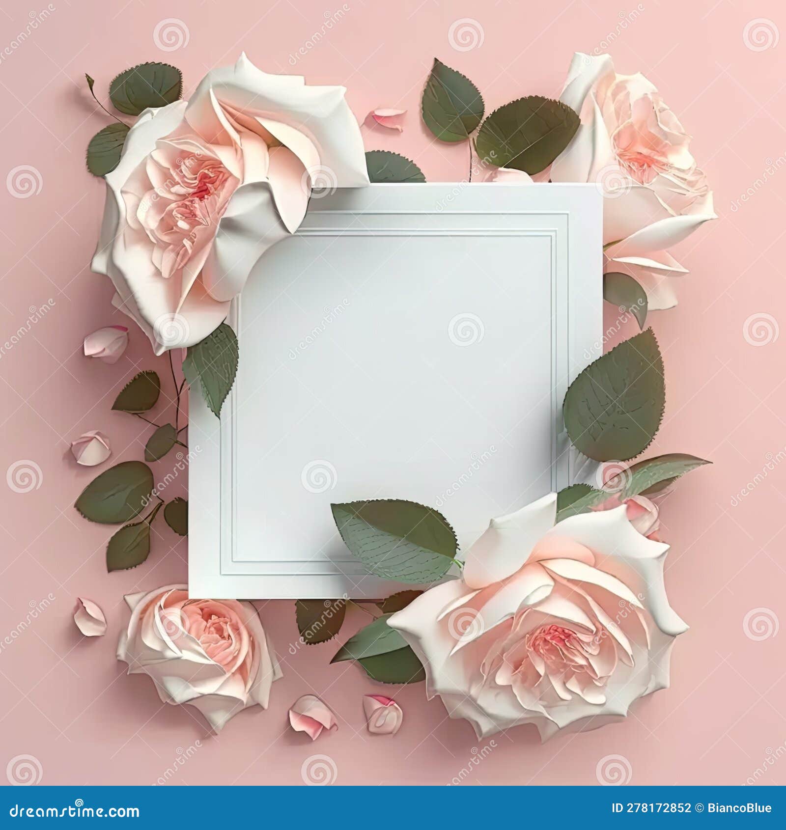 Romantic Color in Pastel Roses of Square Shape Frame with Leave Concept ...