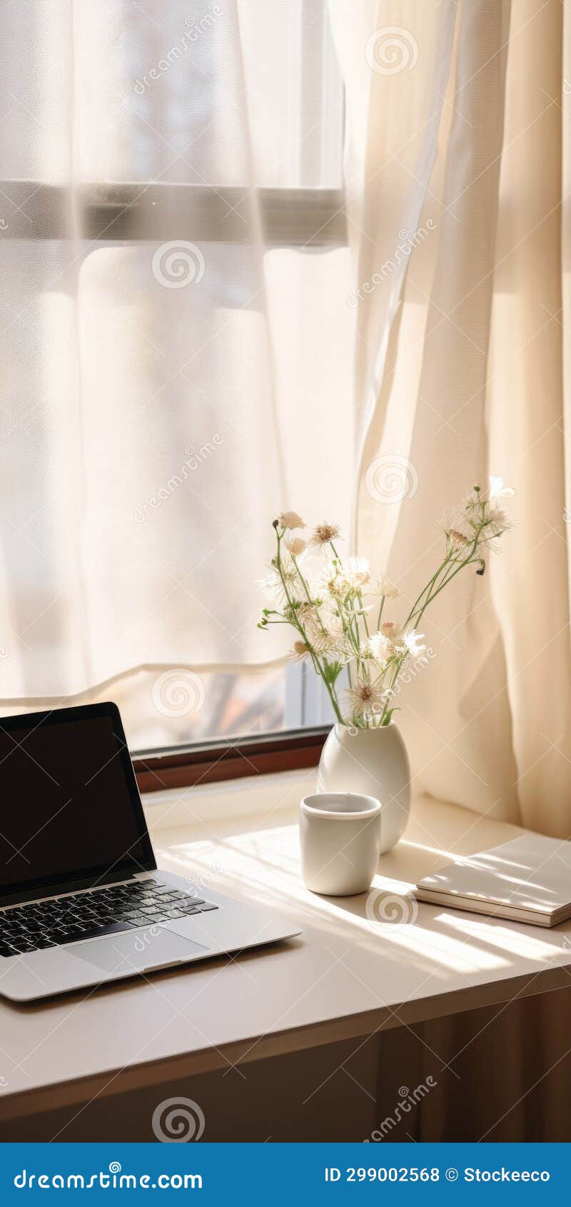Romantic Computer Desk with Ethereal Light and Minimalist Background ...
