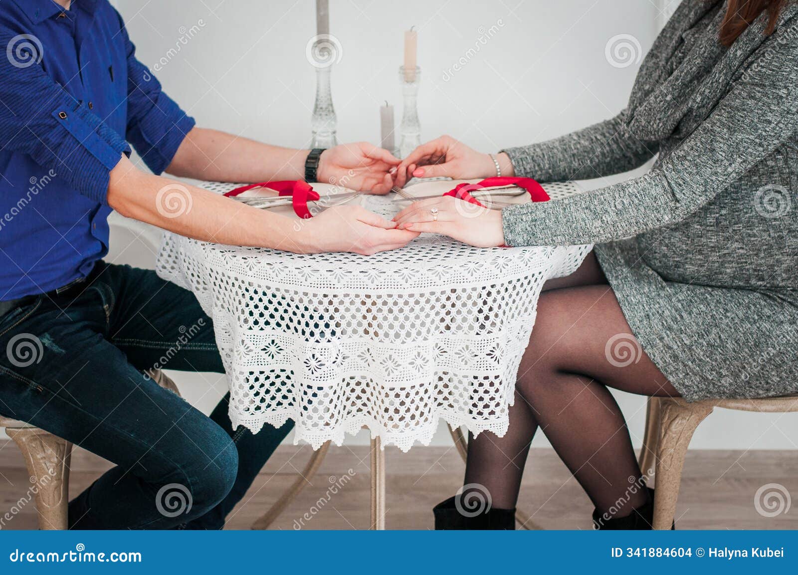 Romantic Connection between Two People at a Cozy Table Setting Stock ...