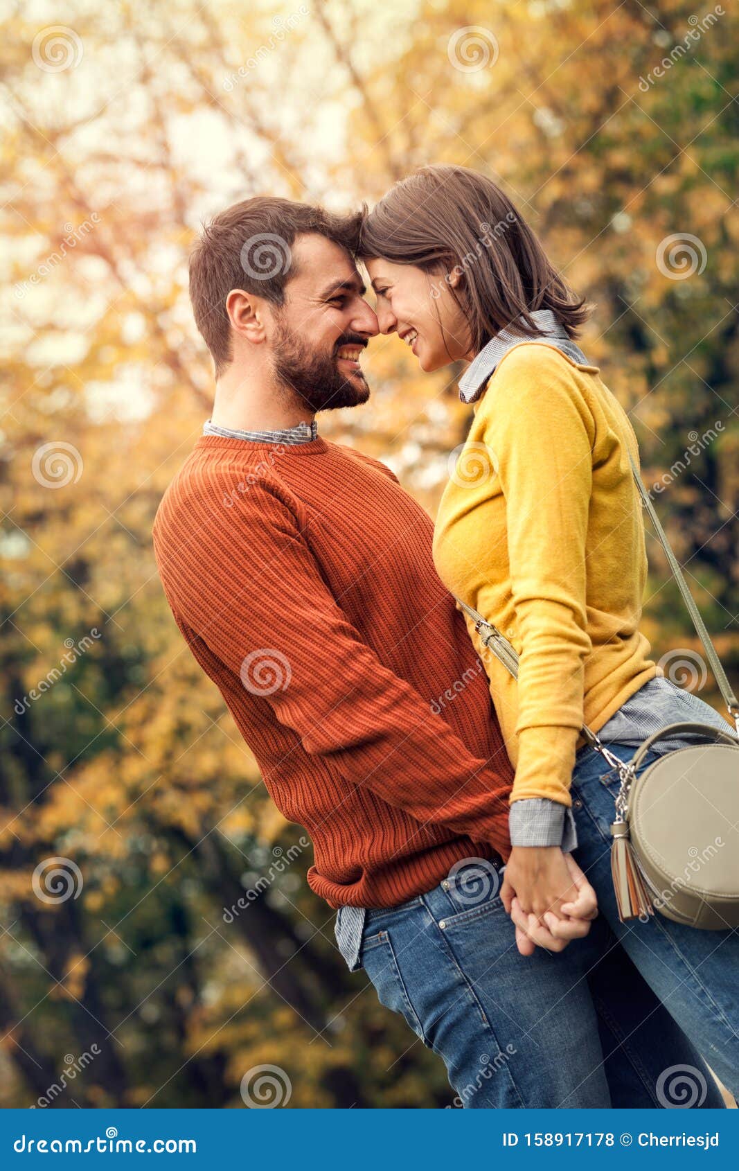 Romantic couple in autumn stock photo. Image of dating - 158917178