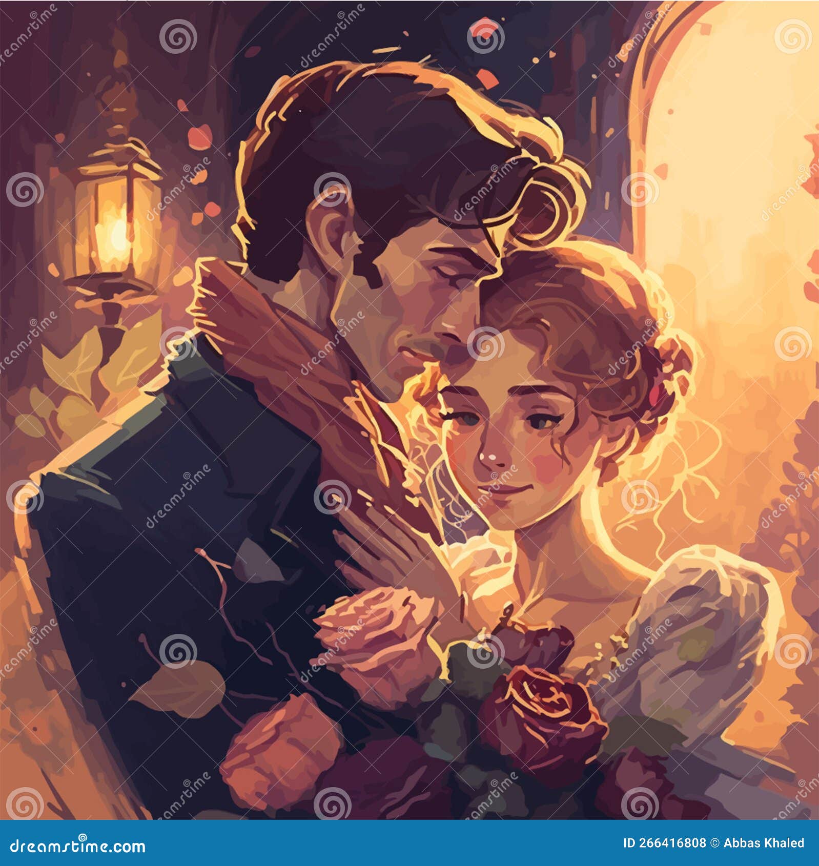 Romantic Couple Background for Valentine in Disney Style Stock Vector ...