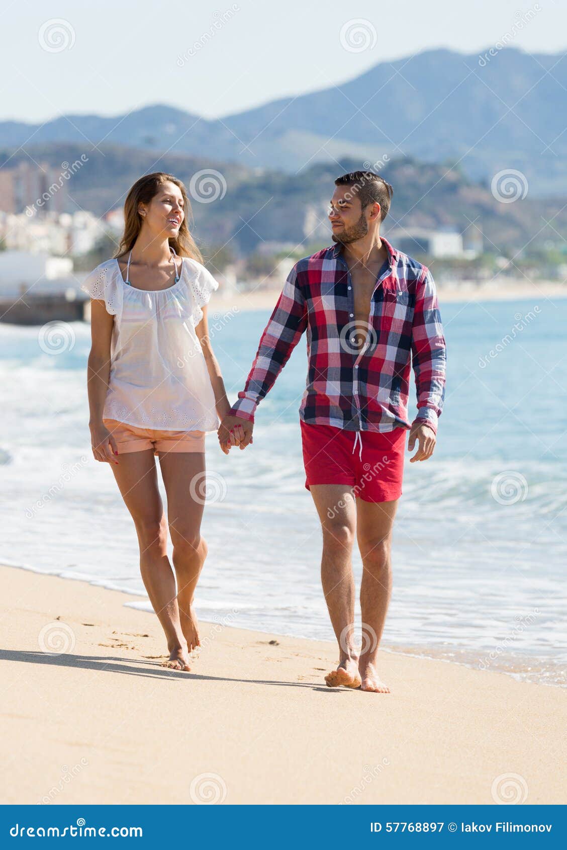 Romantic Couple on Beach at Sunny Day Stock Image - Image of freedom ...