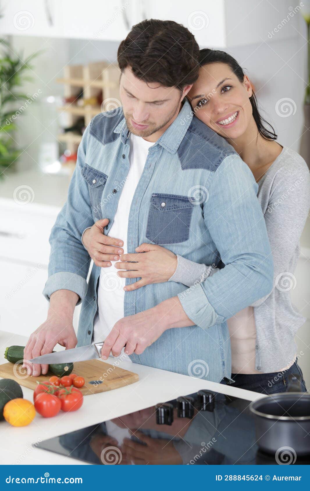 Romantic Couple Cooking on Kitchen Stock Photo - Image of love ...