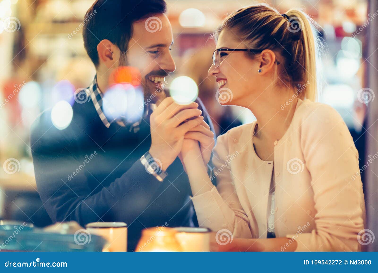 Romantic Couple Dating in Pub at Night Stock Photo - Image of romance ...