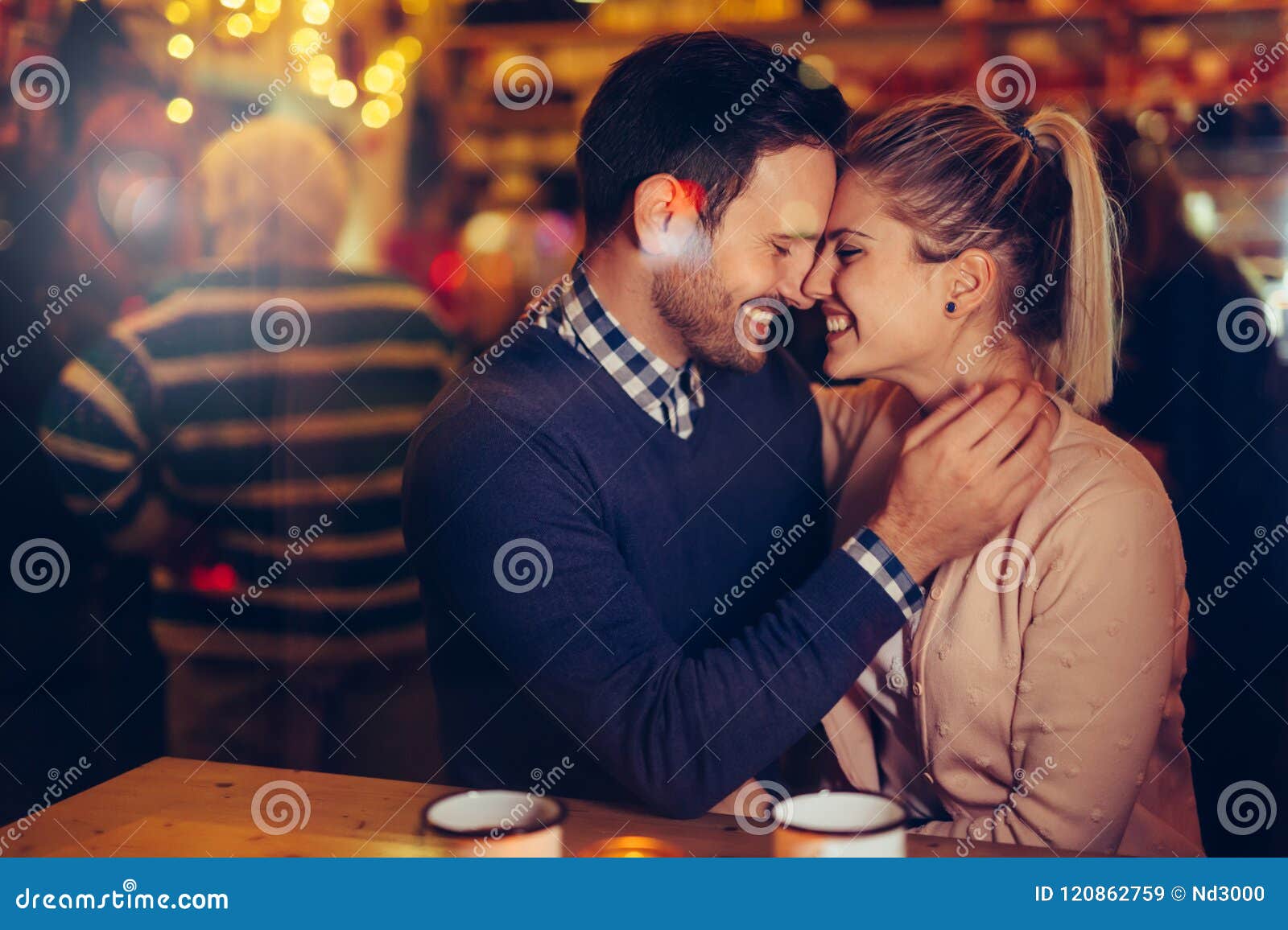 Romantic Couple Dating in Pub at Night Stock Image - Image of holiday ...