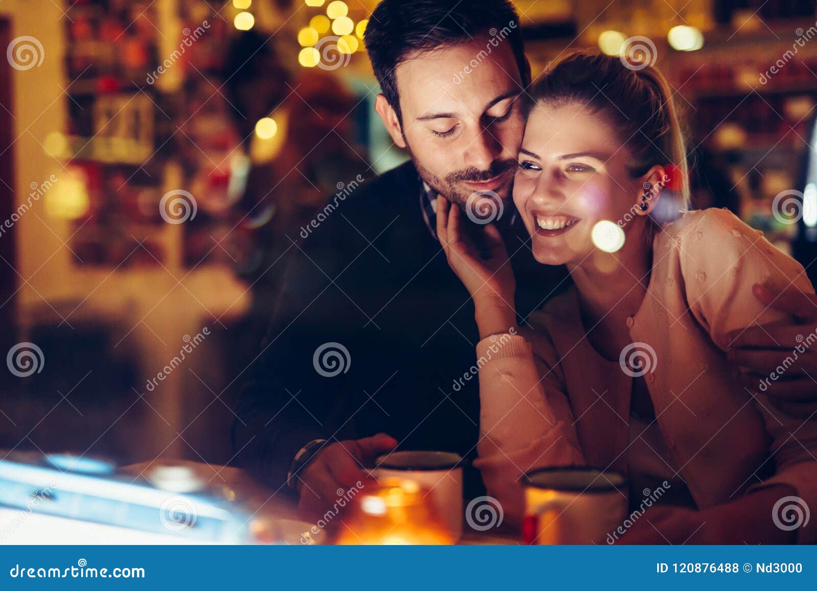 Romantic Couple Dating in Pub at Night Stock Photo - Image of couple ...